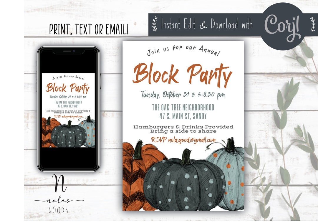 Fall Block Party Flyer, Neighborhood Party Invitation Template, Fall ...
