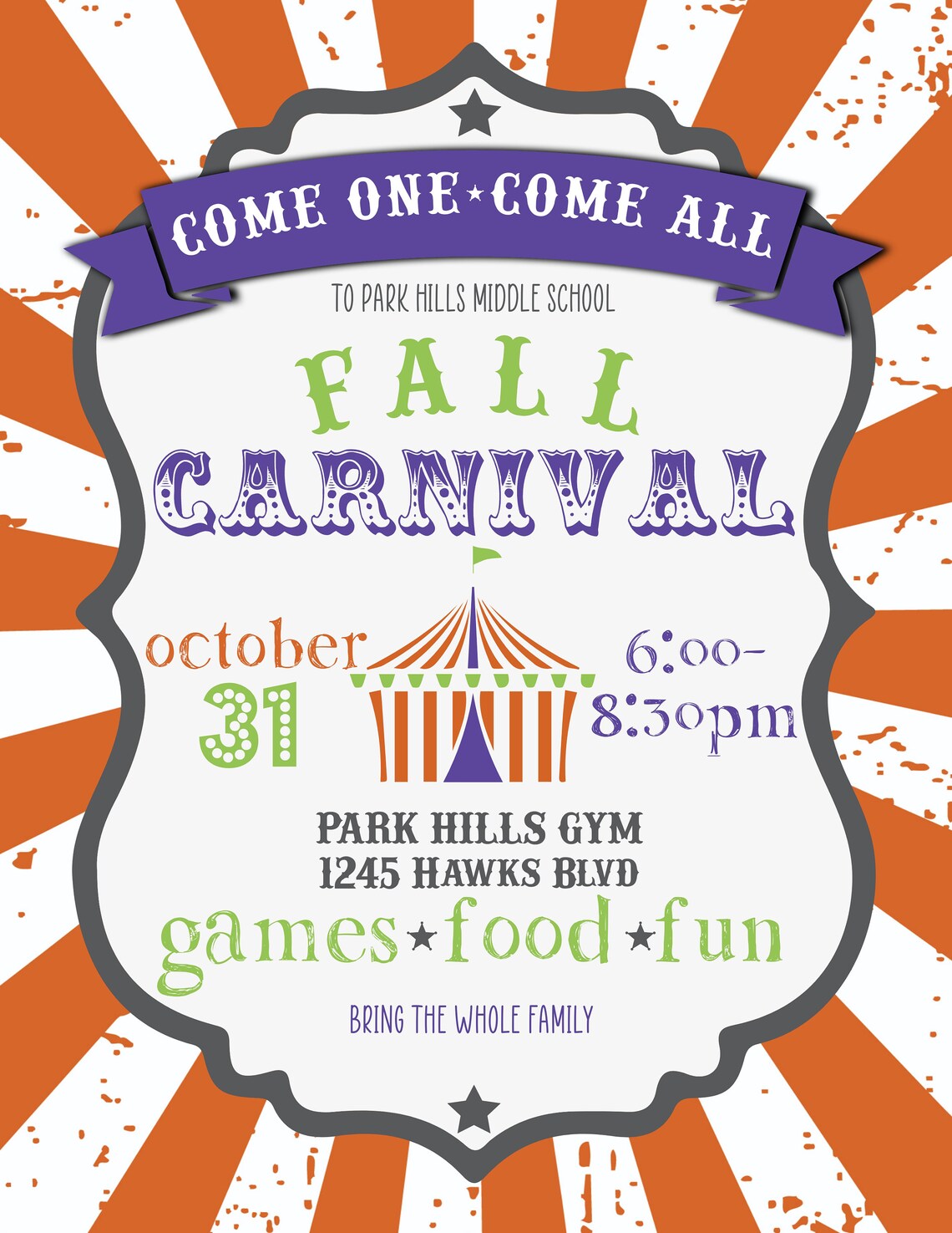Fall Carnival Invitation Printable, School Festival Flyer Template ...