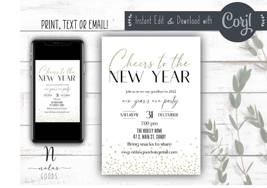 New Years Invitation Template, New Years Eve Party Invitation, NYE ...