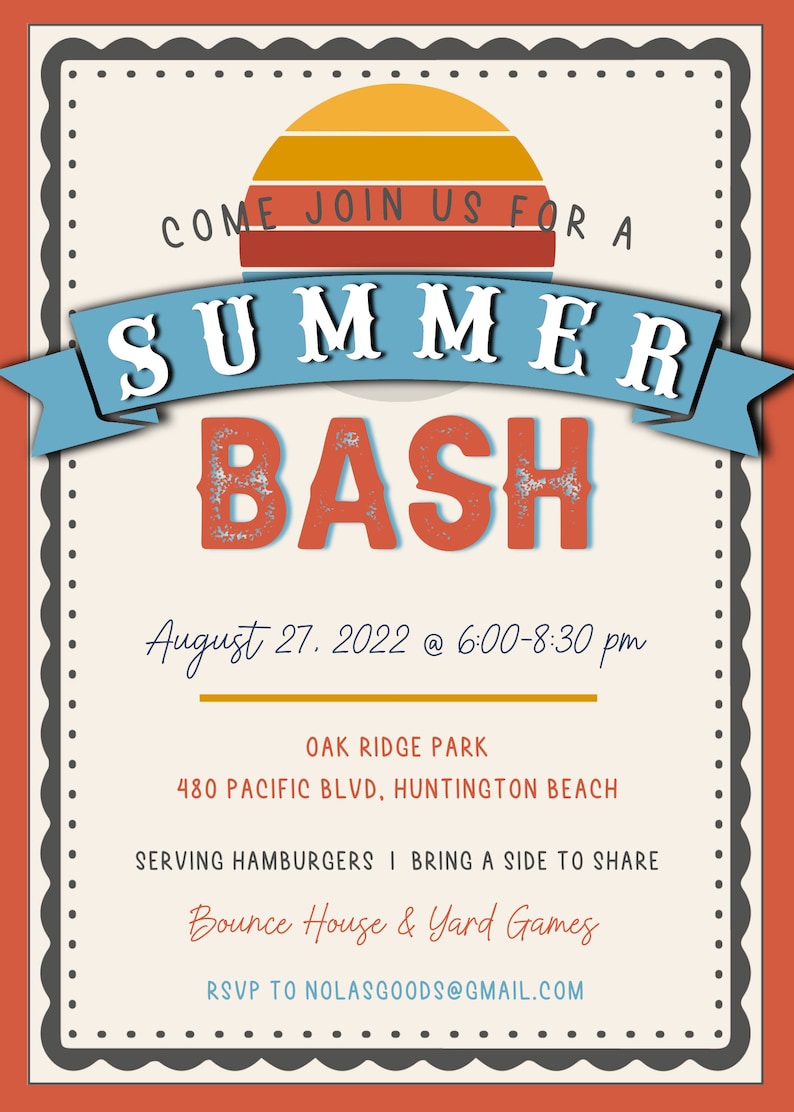 Summer Party Invitation, End of Summer Party Invitation, Summer Bash ...