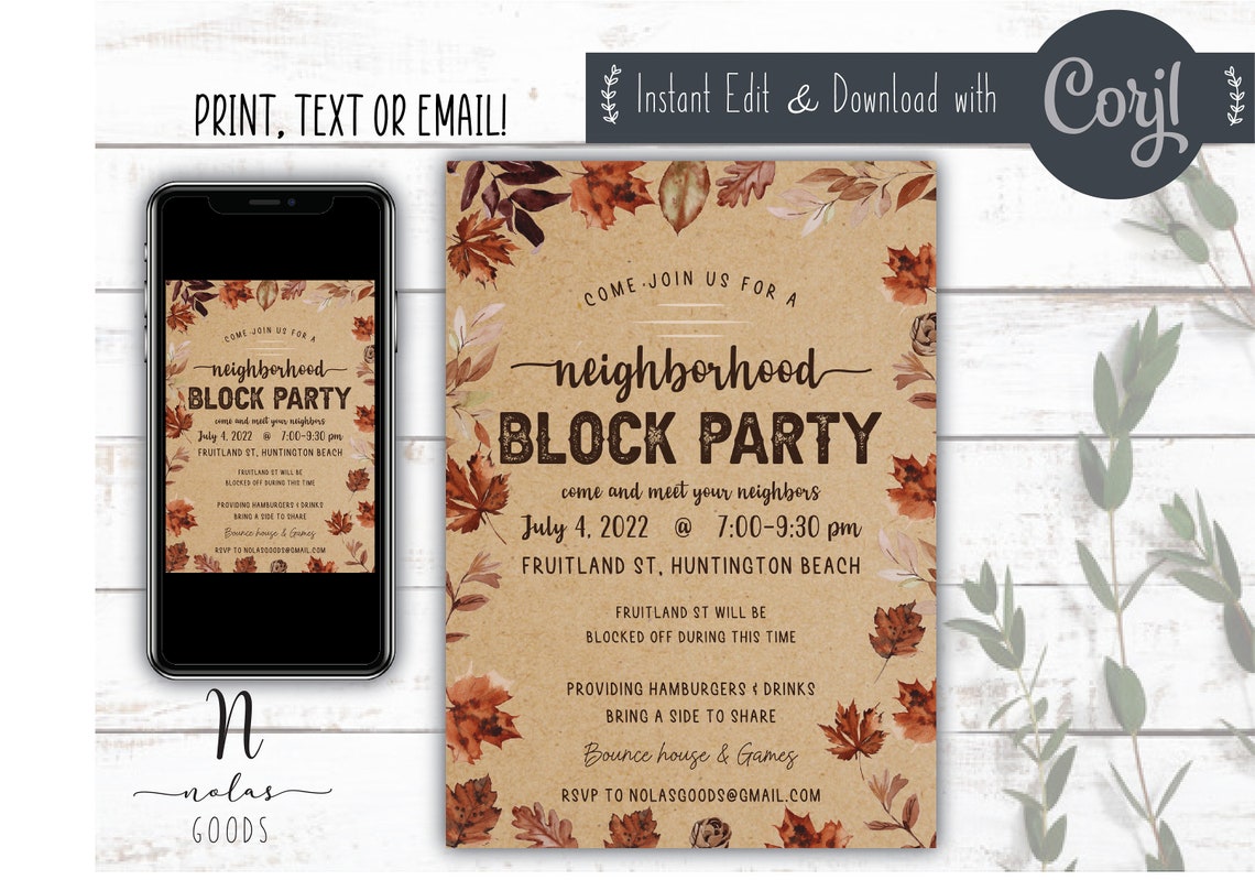 Fall Neighborhood Block Party Invitation Block Party - Etsy