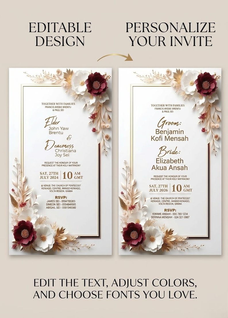 Islamic Wedding Invitation Suite, Arabic Calligraphy, Floral Borders ...