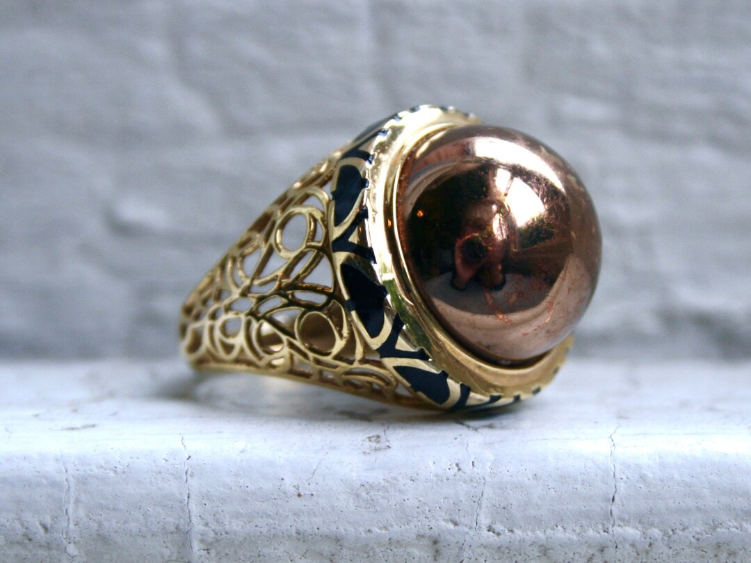 Cool Retro Vintage 14K Yellow Gold Ring With Enamel . - Etsy