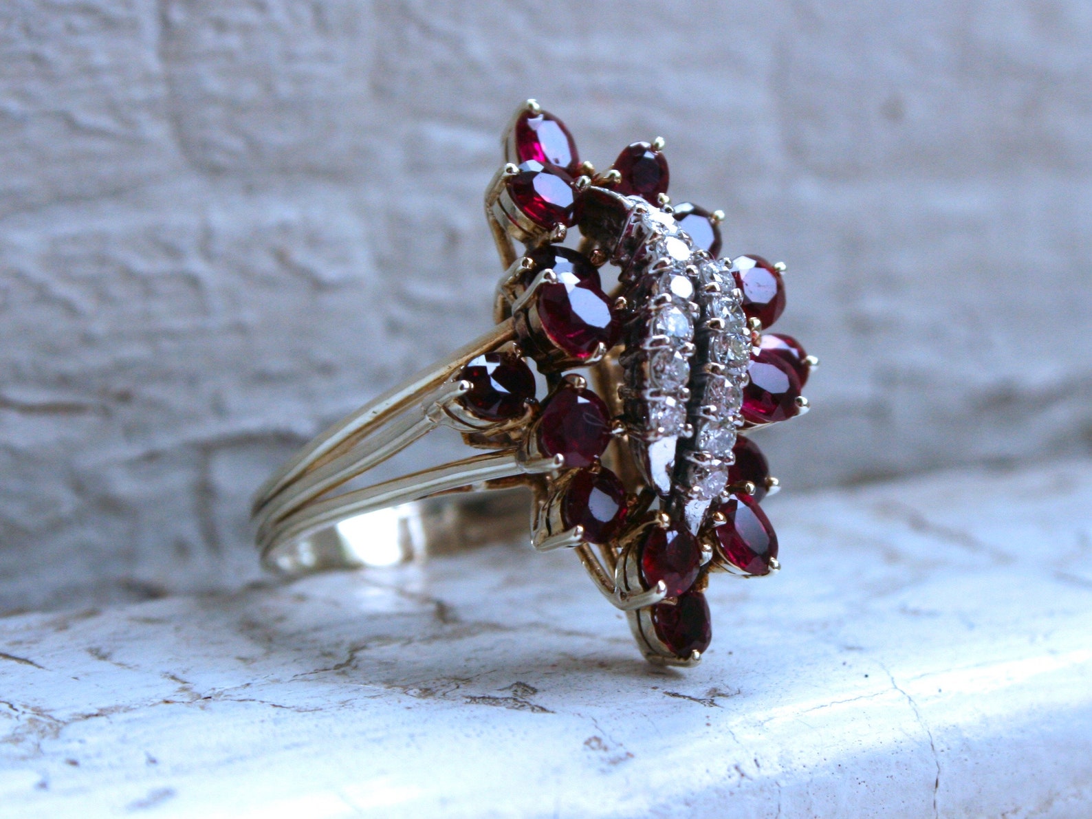 Vintage 14K White Gold Ruby and Diamond Cluster Ring 1.84ct. | Etsy