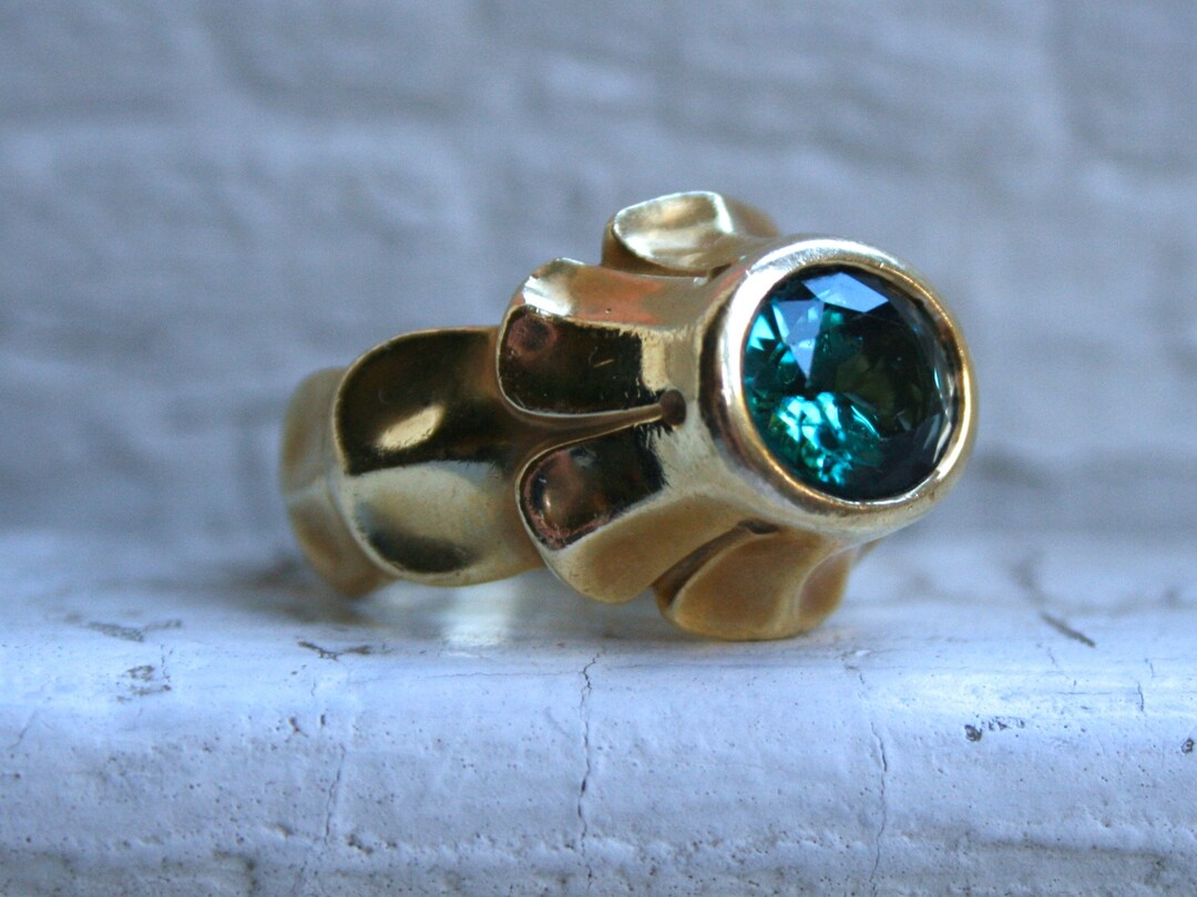 Heavy Vintage 18K Yellow Gold Green Tourmaline Ring by Elizabeth Rand 3 ...