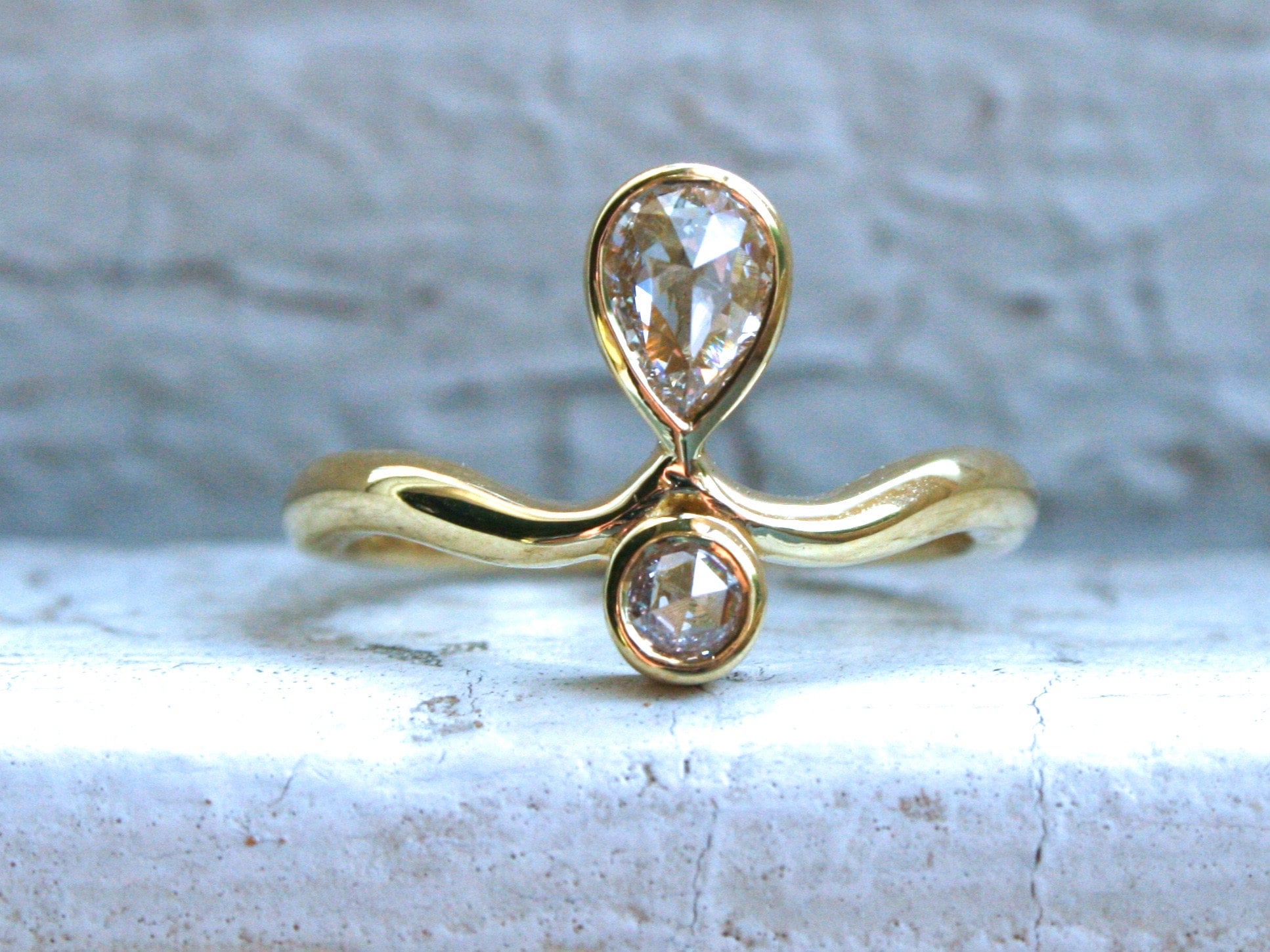 Wonderful 18K Yellow Gold Diamond Twin Stone Ring 0.65ct. | Etsy