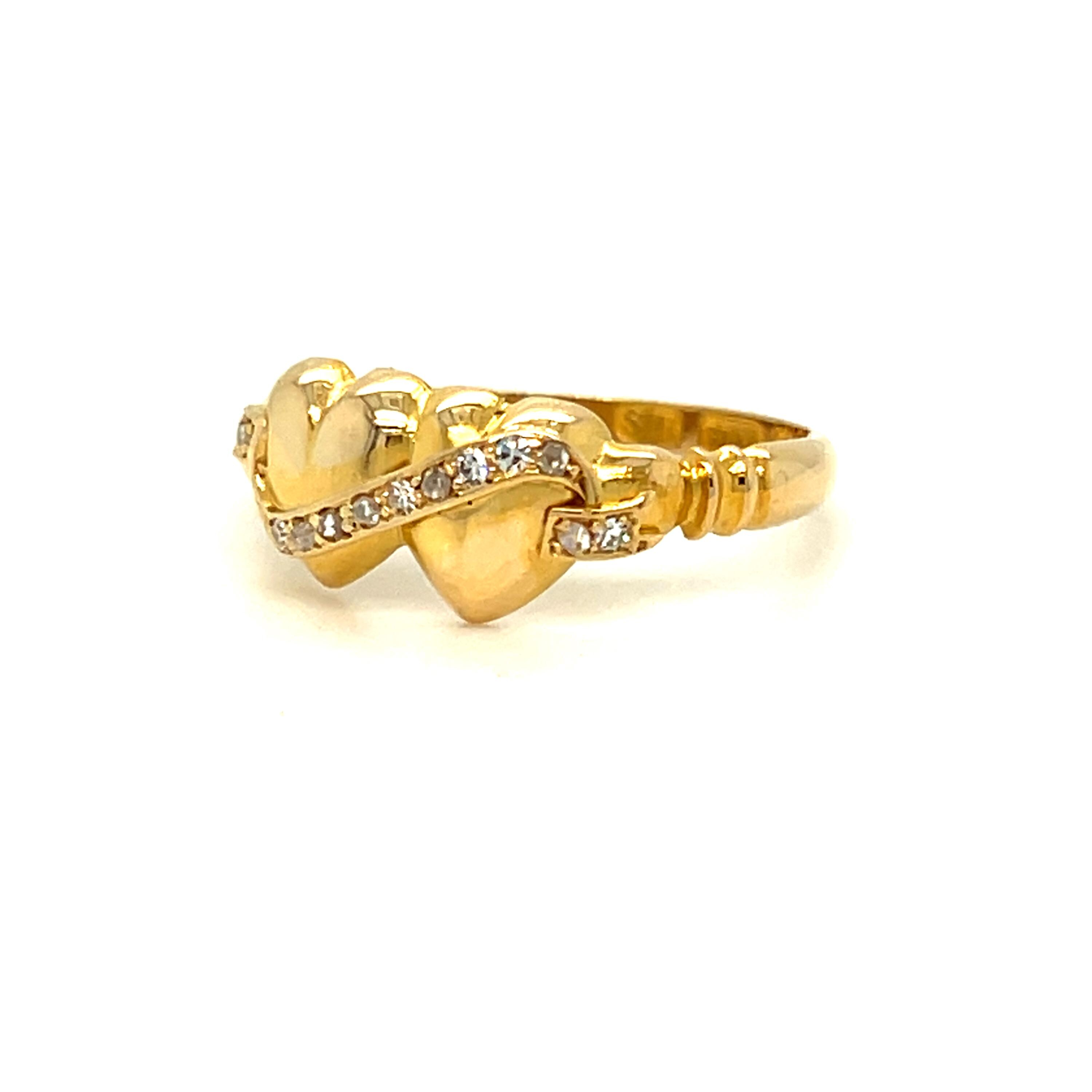 Antique 18K Yellow Gold Double Heart Diamond Ring. - Etsy