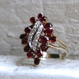 Vintage 14K White Gold Ruby and Diamond Cluster Ring - 1.84ct. - Etsy
