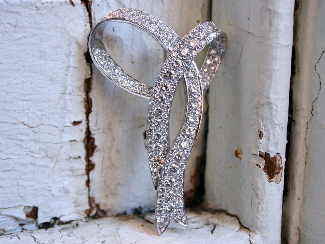 Large Amazing Retro Diamond Bow Pin/pendant - 10.05ct. - Etsy