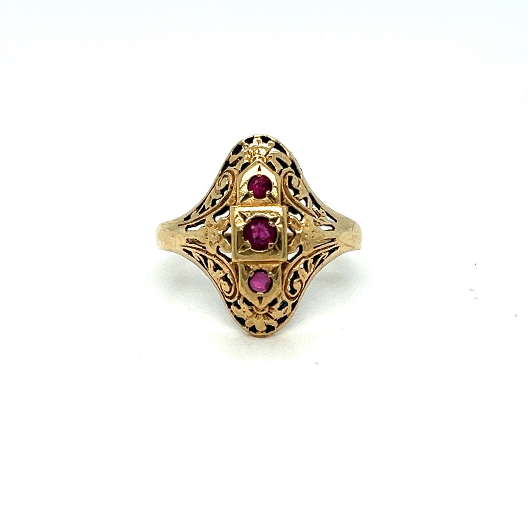 Fabulous Vintage Filigree 14K Yellow Gold Ruby Ring Engagement Ring - 0 ...