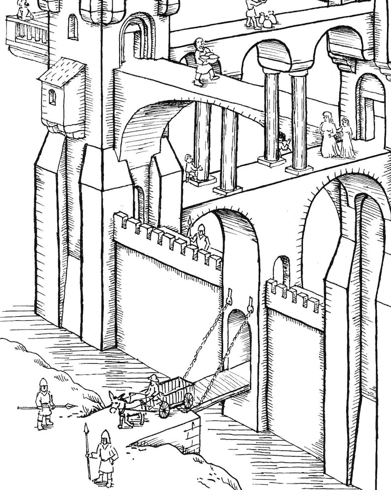 Escher Castle - Signed Art Print - MC Escher Inspired Impossible Object ...