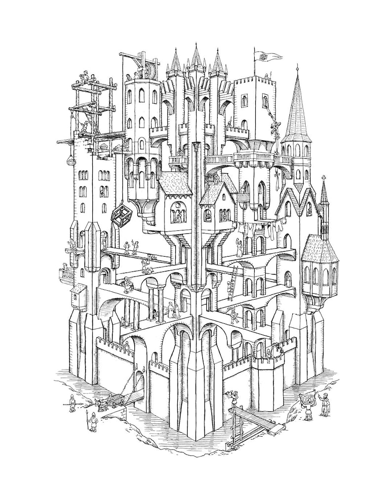 Escher Castle - Signed Art Print - MC Escher Inspired Impossible Object ...