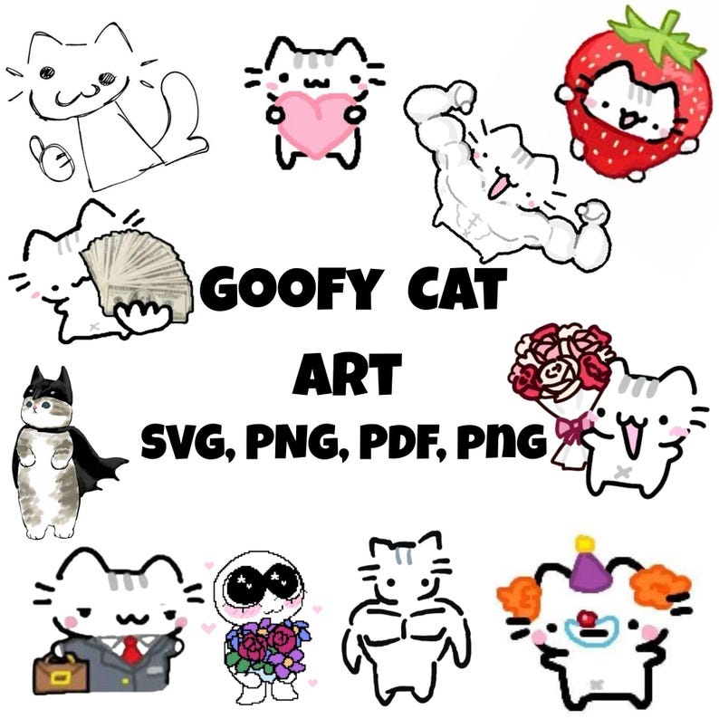 Goofy Cat Clipart Bundle | Meme Cats, Funny Graphics (SVG, PNG, PDF) - Etsy