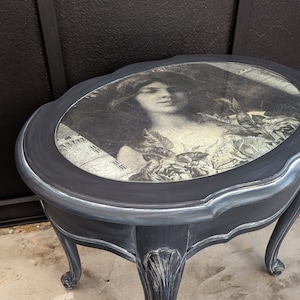 French Provincial Side Table Painted Black With Woman Art - Etsy