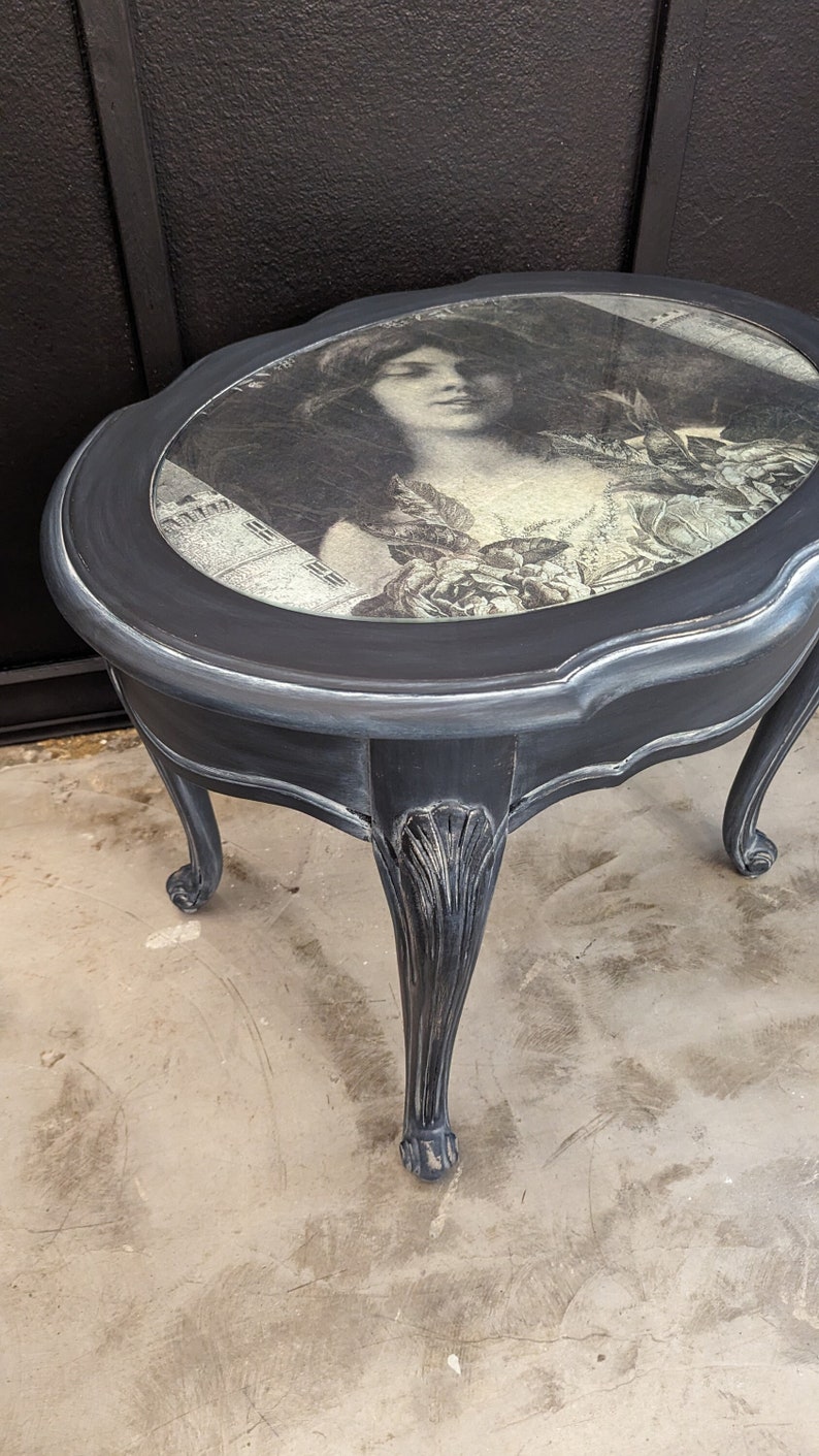 French Provincial Side Table Painted Black With Woman Art - Etsy