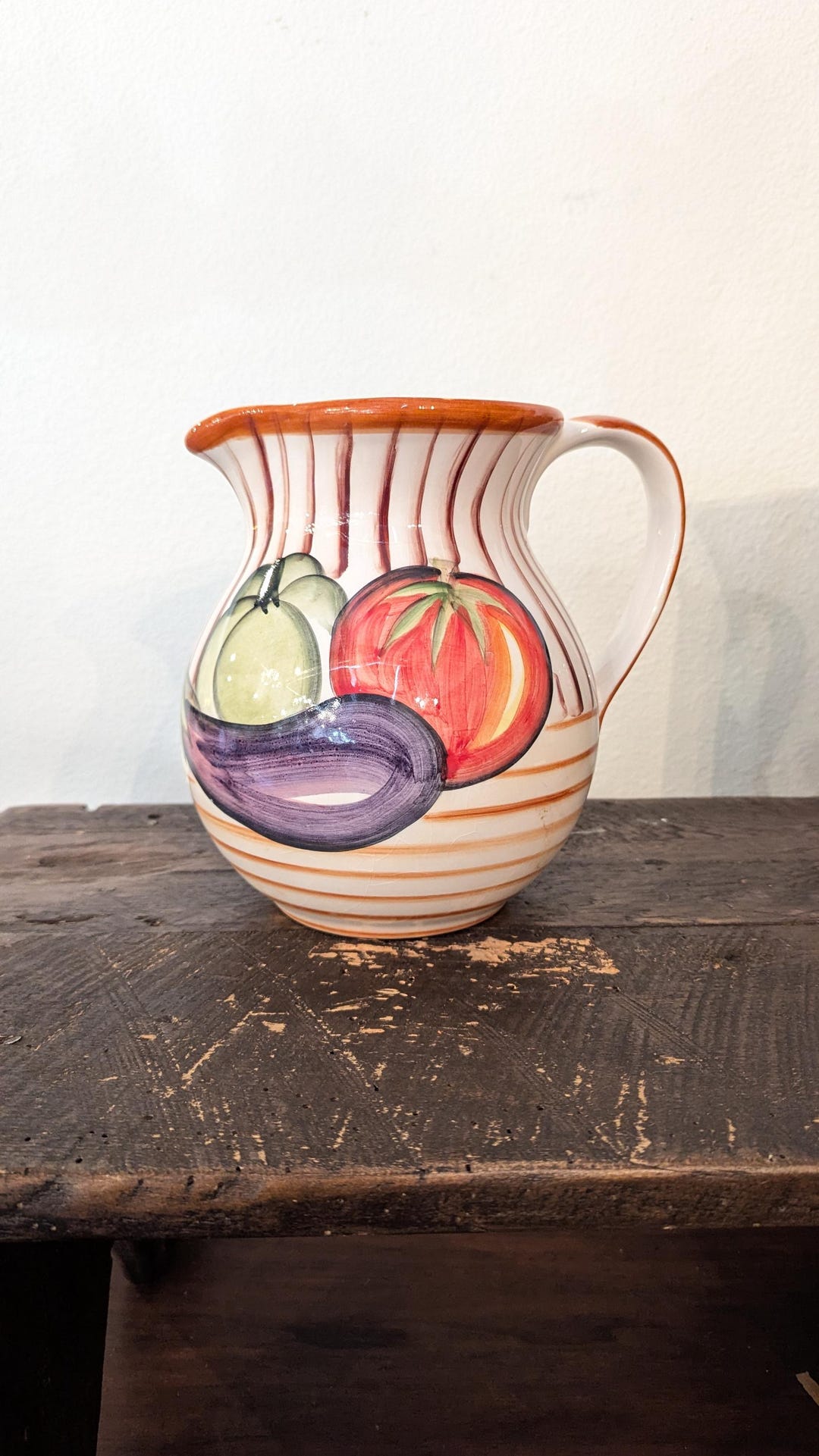 Portugal Pitcher by A. Santos Hand Painted Vegetables and Stripes - Etsy