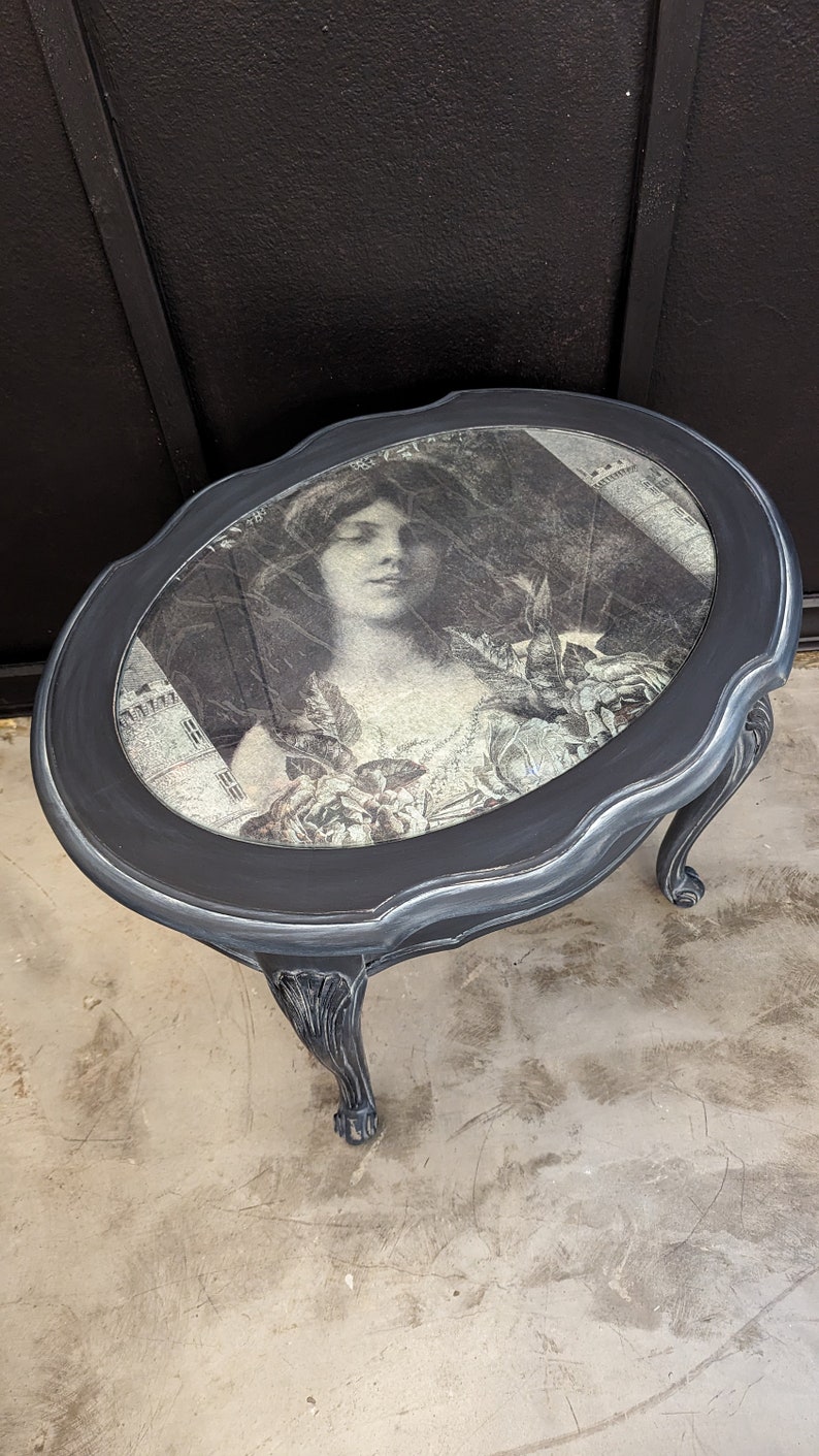 French Provincial Side Table Painted Black With Woman Art - Etsy