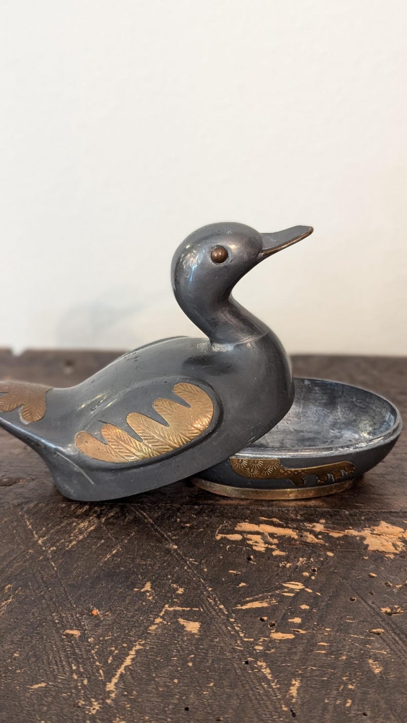Unique Pewter and Brass Duck Trinket Box - Etsy