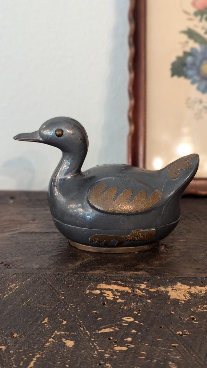 Unique Pewter and Brass Duck Trinket Box - Etsy