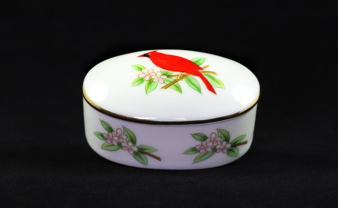 Cardinal Oval White Trinket Box - Etsy