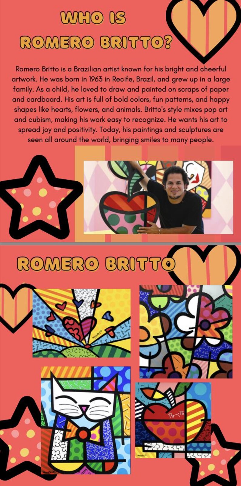 Romero Britto Pop Art –colouring Page X 3, Artist Bio & Artwork Samples ...