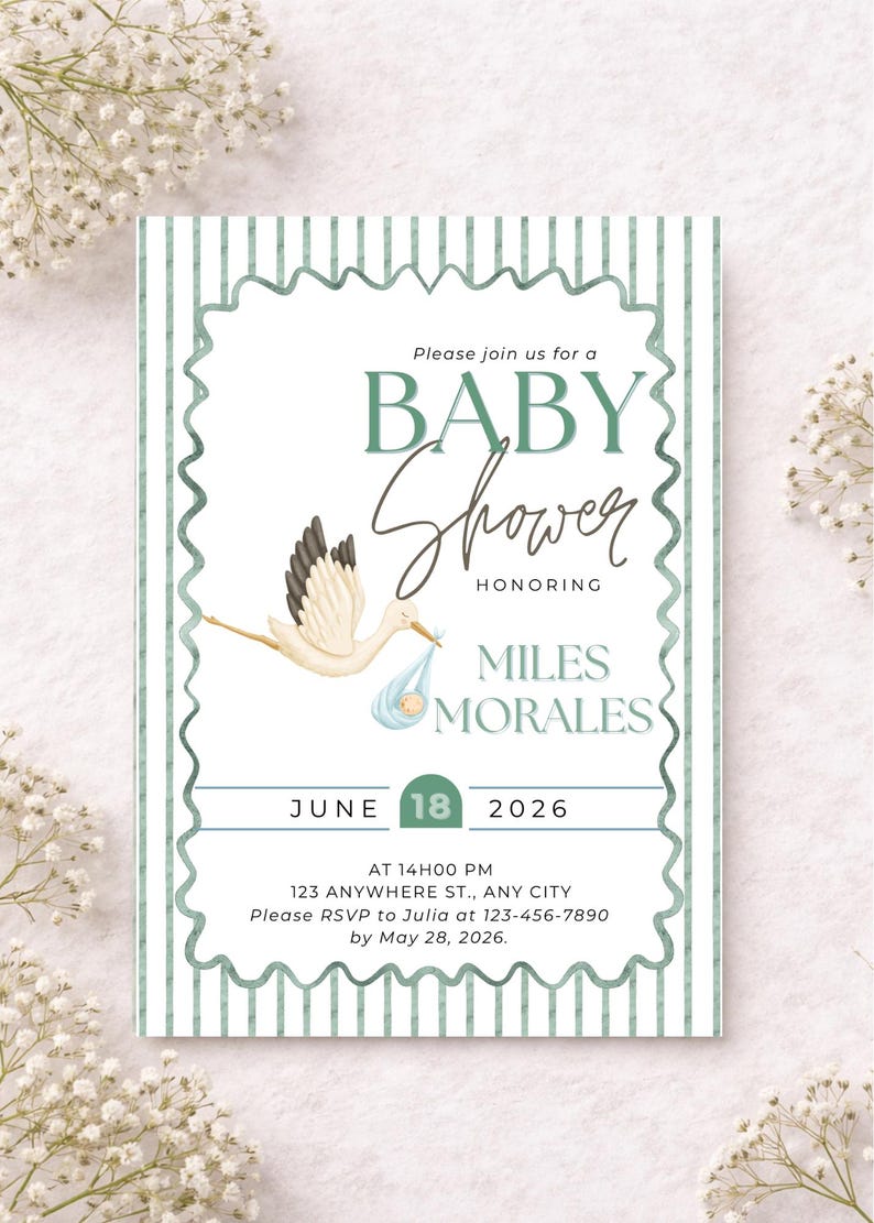 Editable Baby Shower Invitation Template | Stork Baby Shower Invite ...