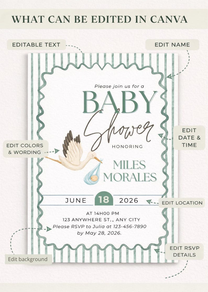 Editable Baby Shower Invitation Template | Stork Baby Shower Invite ...