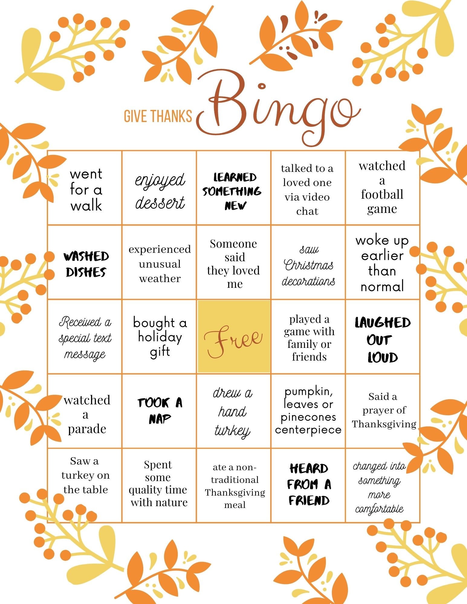 Give Thanks Bingo Instant Download Thanksgiving Game PDF | Etsy Canada