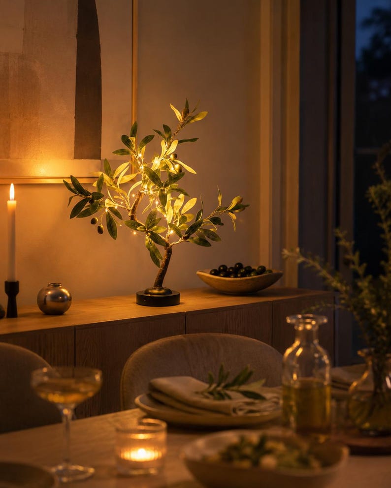Faux Olive Tree Lamp | Fairy Lights, Boho Desk Night Light, Cozy Room ...