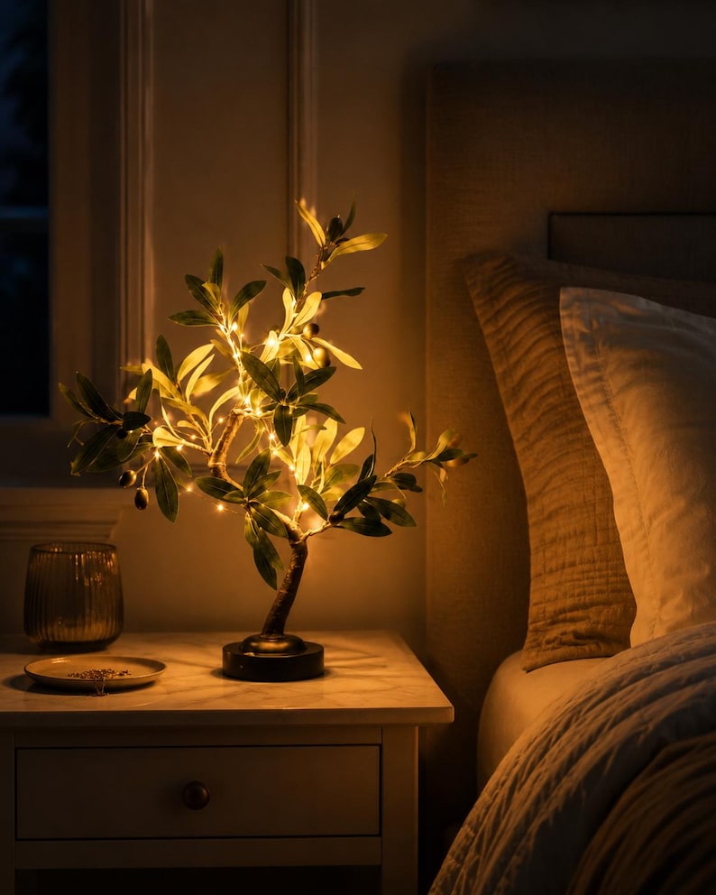 Faux Olive Tree Lamp | Fairy Lights, Boho Desk Night Light, Cozy Room ...
