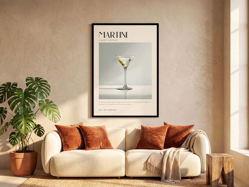 Martini Cocktail Minimal Poster Print, Classic Drink Art, Modern Bar ...
