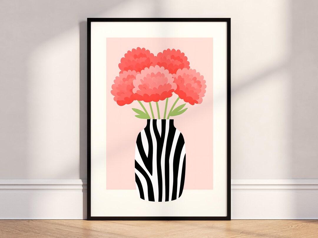 Pink Floral Vase Print, Modern Zebra Style Wall Art - Etsy