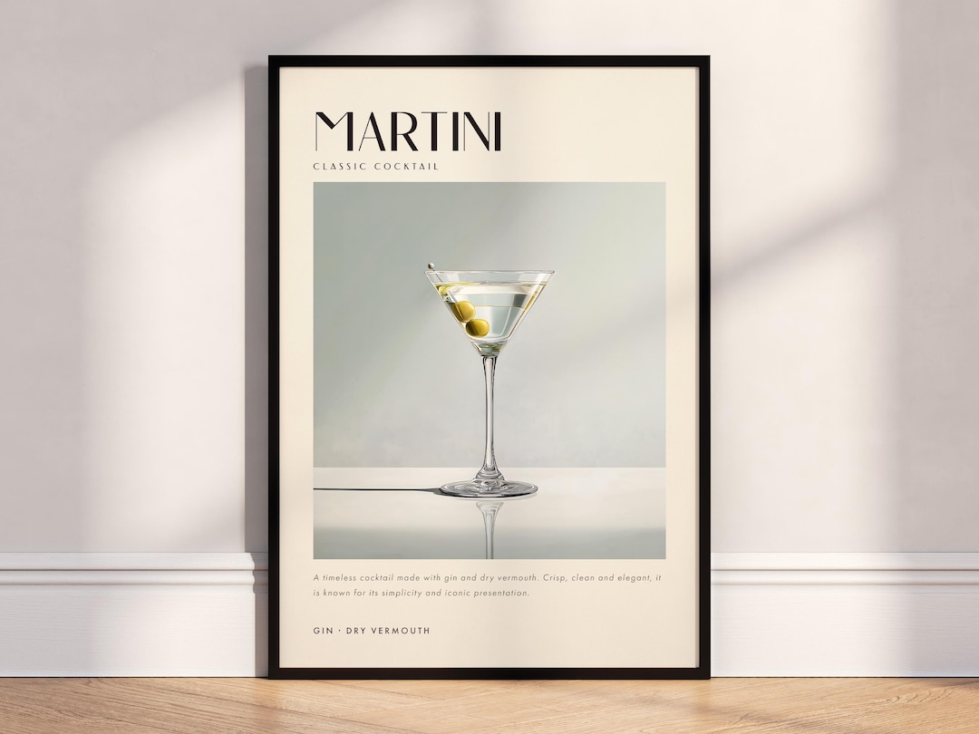 Martini Cocktail Minimal Poster Print, Classic Drink Art, Modern Bar ...