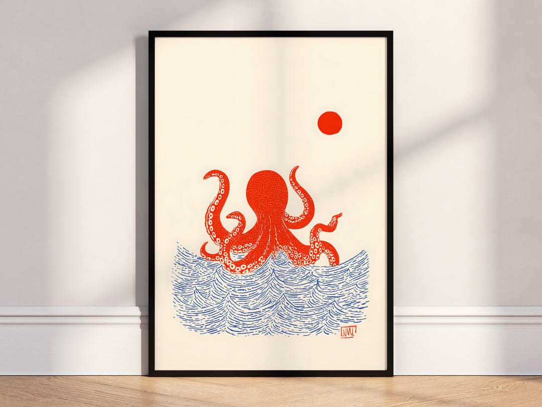 Octopus Wave Print, Japanese Style Ocean Wall Art Poster - Etsy