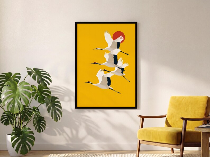 Cranes in Flight Poster Print, Japanese Birds, Minimalist Wall Art ...