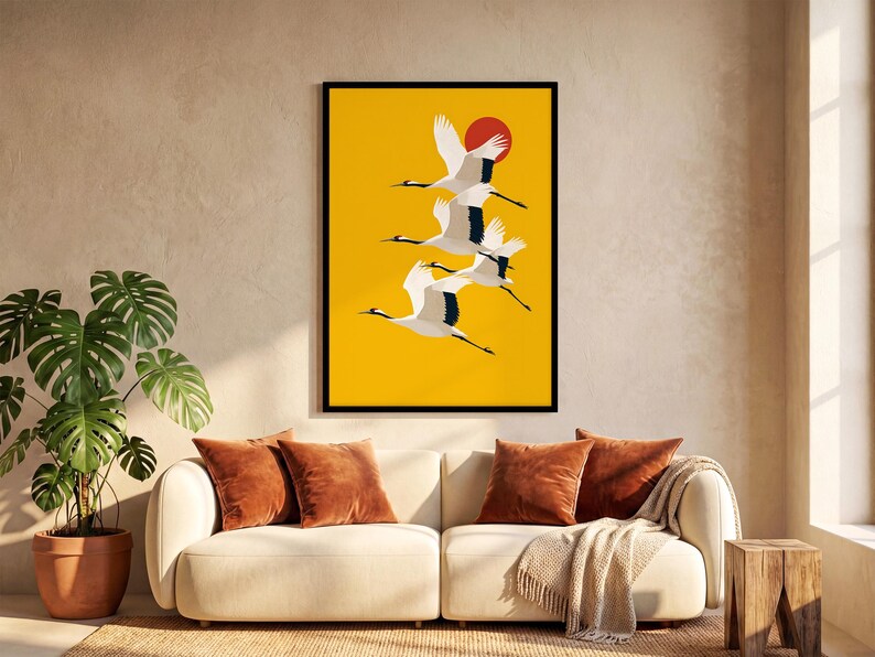 Cranes in Flight Poster Print, Japanese Birds, Minimalist Wall Art ...