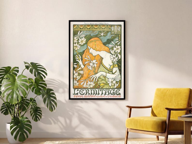 Art Nouveau Woman Poster Print, Floral Lady, Vintage Style Wall Art - Etsy