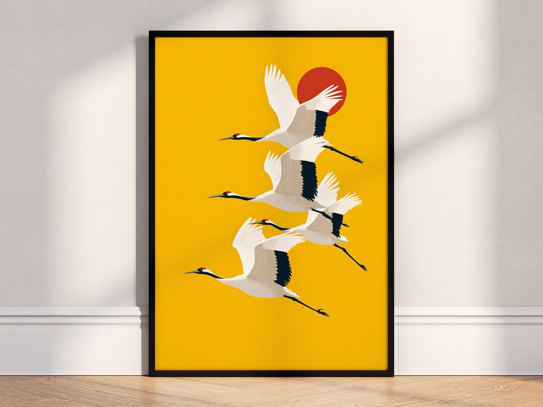Cranes in Flight Poster Print, Japanese Birds, Minimalist Wall Art ...