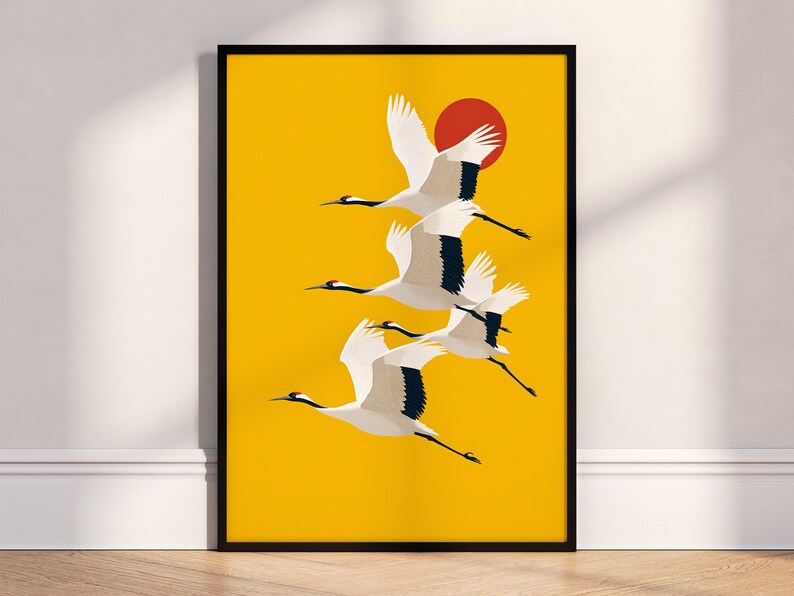 Cranes in Flight Poster Print, Japanese Birds, Minimalist Wall Art ...