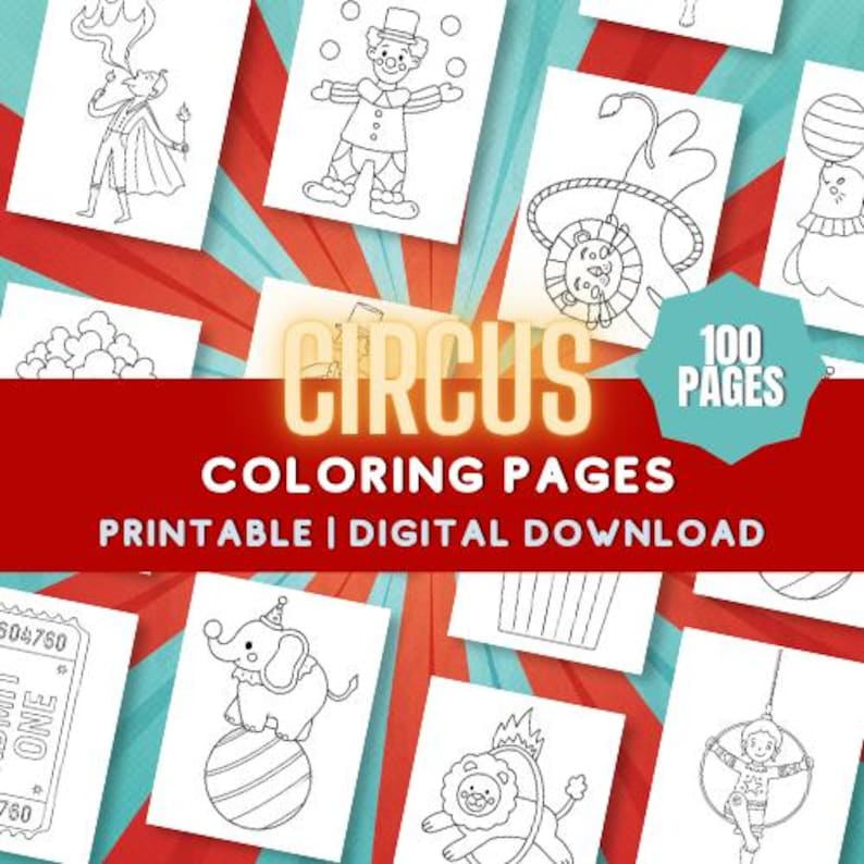 100 Circus Coloring Pages, Printable Activity Book (digital Download ...