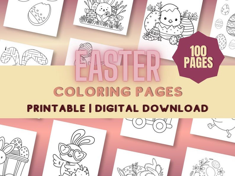 100 Easter Coloring Pages for Kids, Printable Activity Book (digital ...