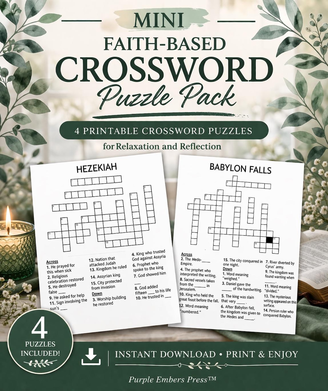 Mini Bible Crossword Puzzle Pack | 4 Faith-based Puzzles | Printable ...