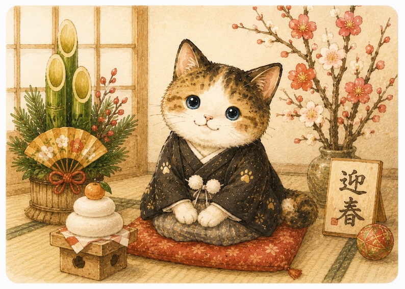 Cozy Japanese Cat Scenes, 12 Watercolor Illustrations - Etsy UK