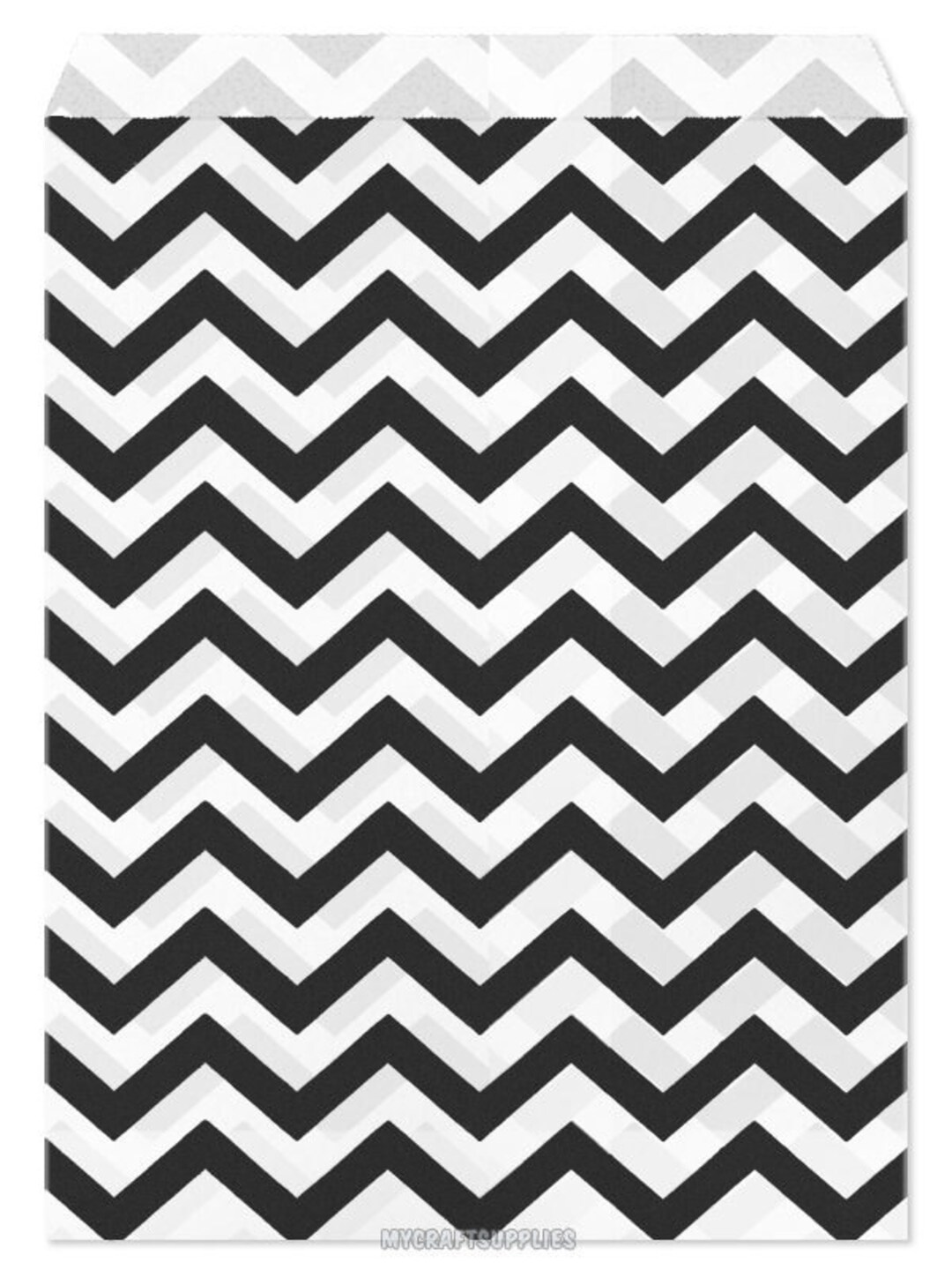 100 Black Chevron Paper Bags, 5x7 Inches With Chevron Stripes on White ...