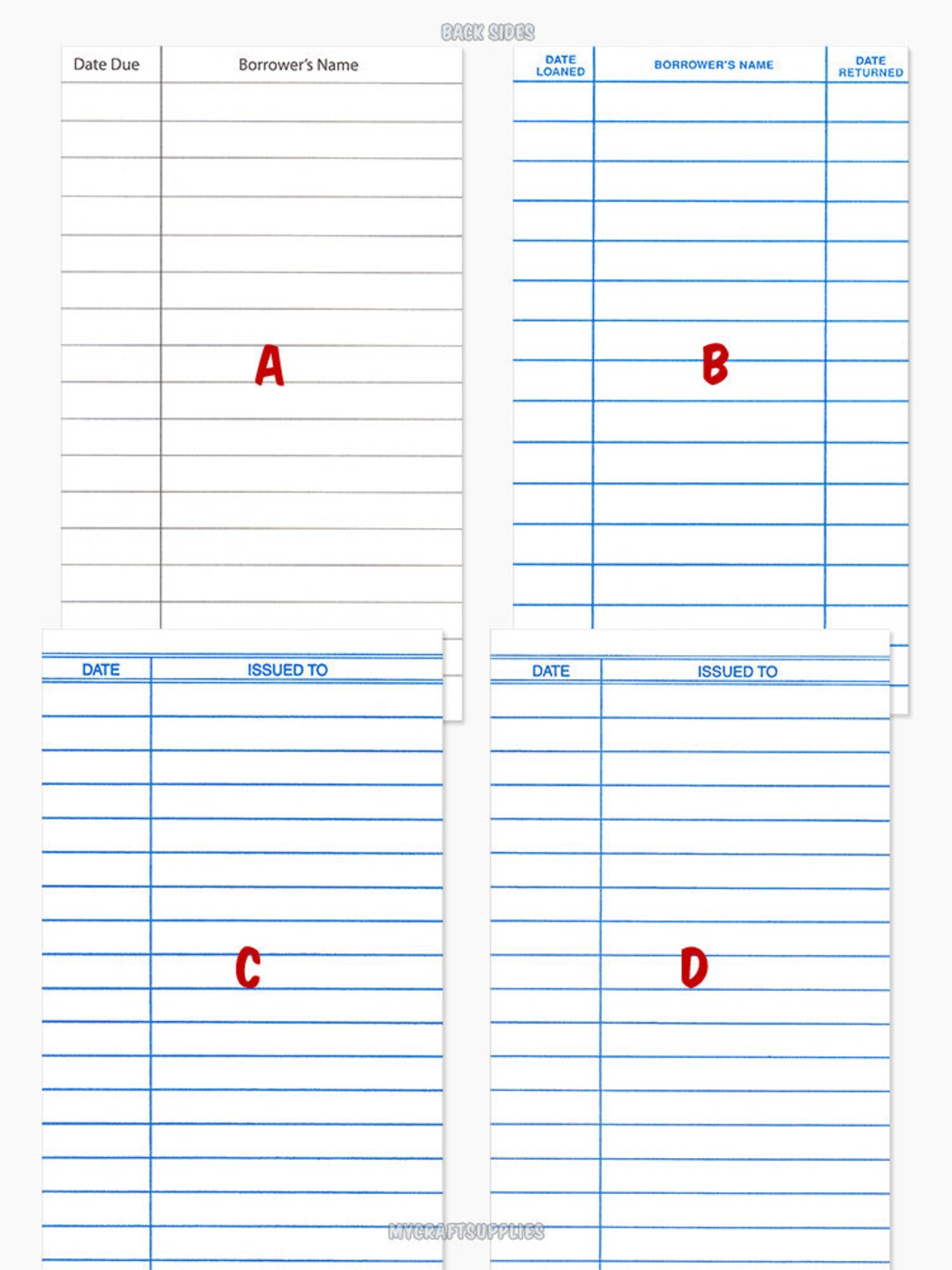 50 White Library Cards, 4 Styles to Choose From, Blank Authentic Date ...