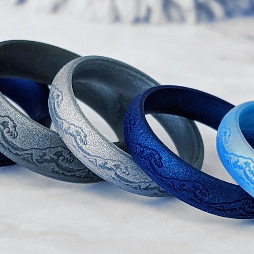 Ocean Waves Silicone Ring Men Women Custom Engraved - Etsy