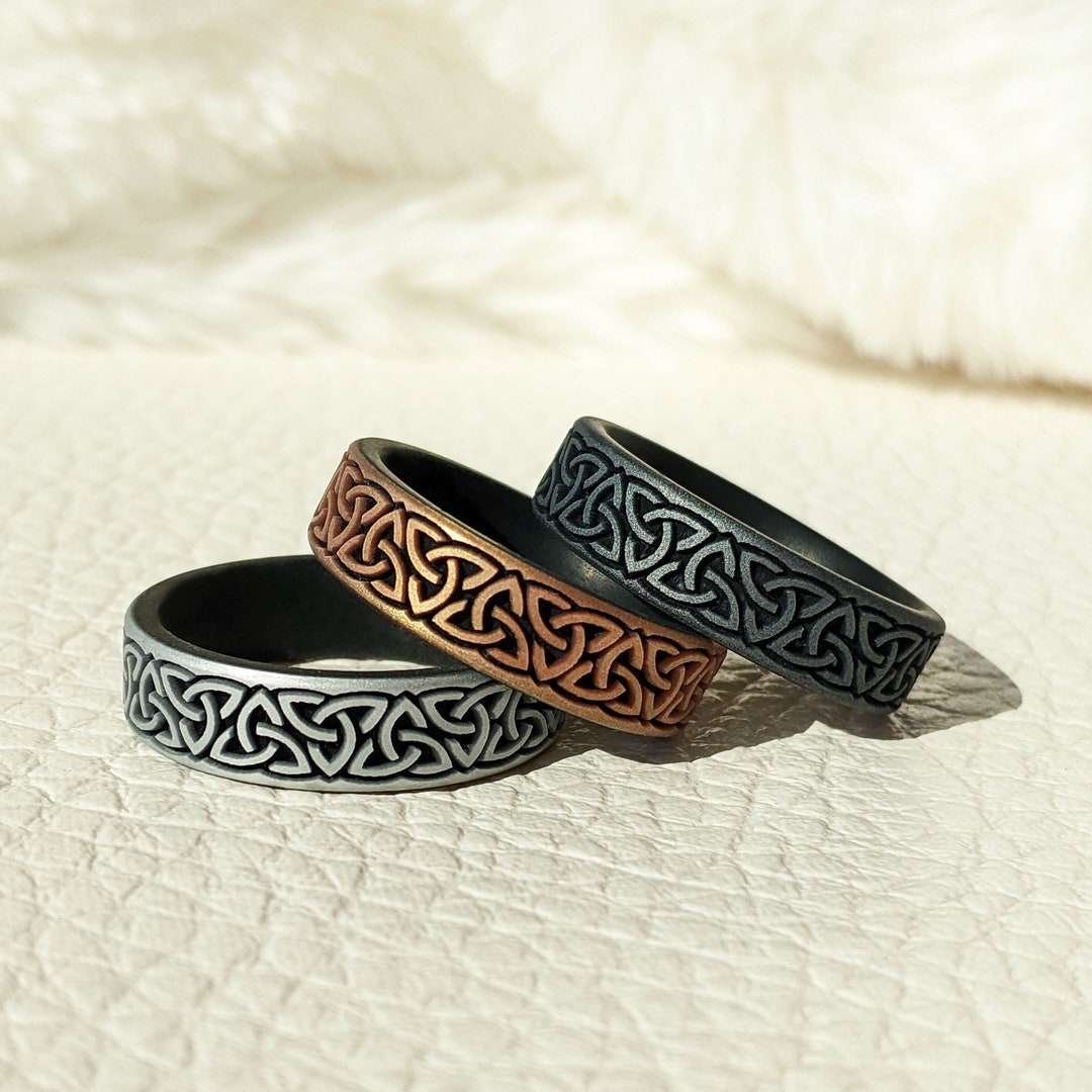 Engraved Trinity Silicone Ring, Dual Layer in Silver, Dark Silver, or ...