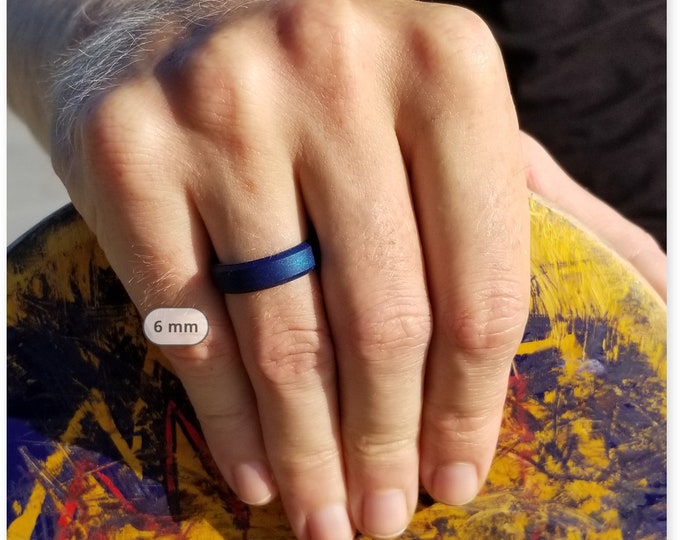 Breathable Blue Silicone Ring Men Metallic Midnight Navy Blue - Etsy