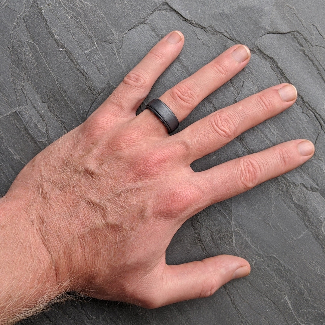 Men s Silicone Ring Dark Silver Step Edge Rubber Wedding Band for Men Breathable 9mm Wide Band Promise Ring Anniversary Gift for Him Etsy