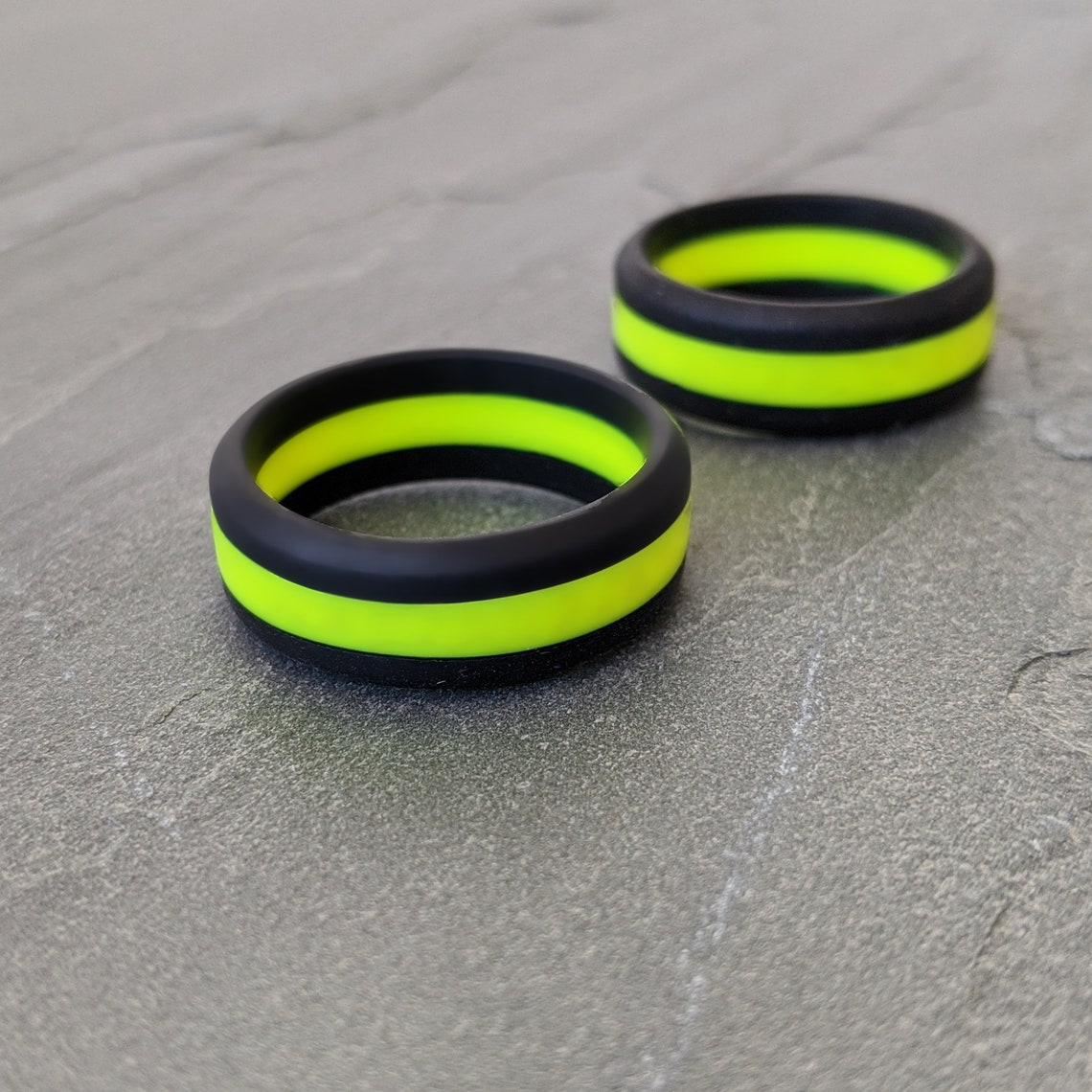 Neon Yellow & Black Silicone Ring for Men Bevel Neon Stripe | Etsy